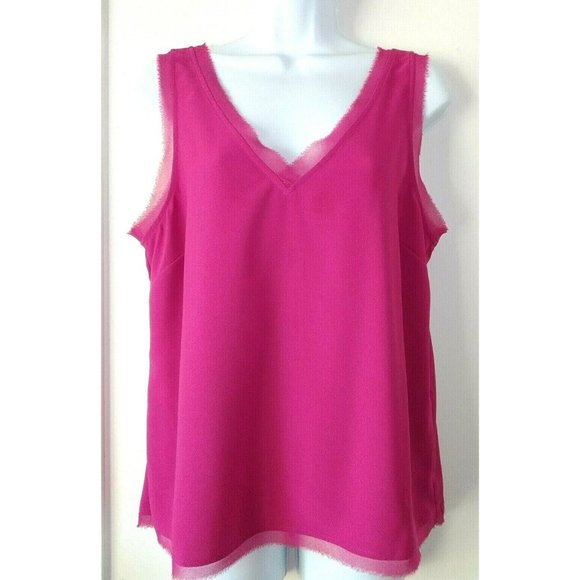 Chelsea28 | Tops | Chelsea28 Small Hot Pink Chiffon Vneck Front Back ...